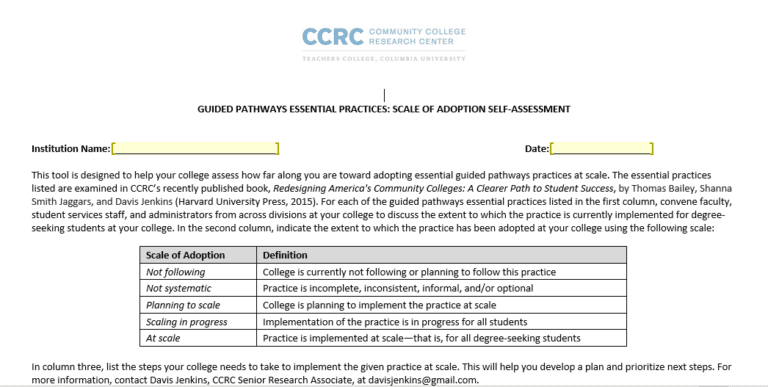 Guided Pathways Essential Practices: Scale of Adoption Self-Assessment ...